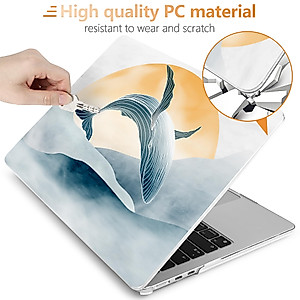 Yebiseven Case for MacBook Air 15 inch M3/M2 2024 2023 Released Model A3114/A2941, Plastic Hard Shell Laptop Case with Keyboard Cover & Trackpad Film & 2 OTG Adapters, Art Whale