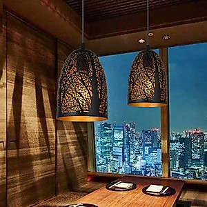 MURUIEN Dimensional Carving Process Pendant Lamp Outer Black and Inner Gold Iron Hollow-Out Chandelier E26/E27 Lamp Holder Pendant Light Fixtures Restaurant Kitchen Hanging Light