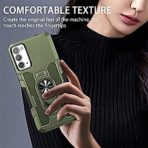 CCSmall for Samsung Galaxy Note20 Case with Metal Ring Kickstand for Women & Men, Heavy-Duty Protection Shockproof Bumper Cover Case for Samsung Galaxy Note 20 TY Green