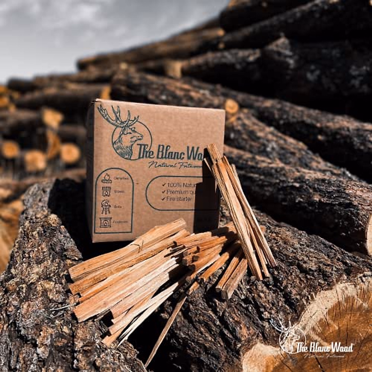 The Blanc Wood Fatwood Sticks | Natural & Waterproof fire Starter | Fire Starter for Grills, stoves, fireplaces, and Bonfires | Light Strong, Long-Lasting Fires | 10 Lbs Box