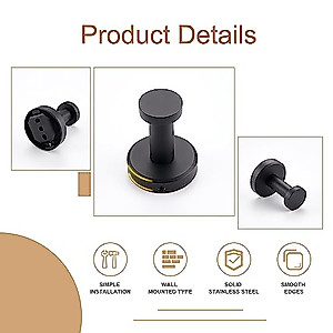 APLusee Matte Black Robe Towel Hook, Stainless Steel Modern Coat Hook, Utility Shower Towel Hanger for Bathroom Kitchen Home Storage