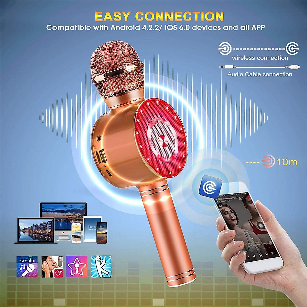 FISHOAKY Karaoke Microphone, Kids Karaoke Machine Portable Mic Player Speaker with LED for Christmas Birthday Home Party KTV Outdoor