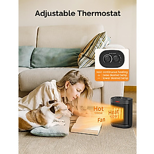 Small Space Heater for Indoor Use, PTC Electric Heater for Bedroom, 1000W Fast Heating with Thermostat, Overheating & Tip-Over Protection, Portable Small Heater