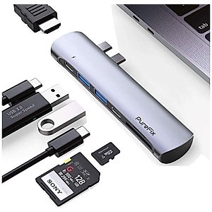 USB C Hub 7-in-1 Adapter Dongle Compatible for Apple MacBook Pro 2017-2019 and MacBook Air 2018 2019 Thunderbolt 3 with 2 USB 3.0 Ports 4K HDMI 100W PD SD/Micro SD Card Reader - Space Grey