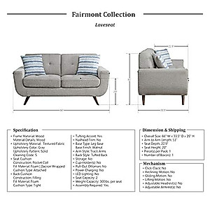 Lexicon Fairmont Living Room Loveseat, Gray