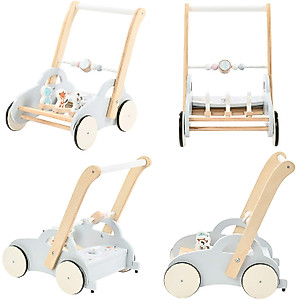 labebe Push Walker Stroller Toys,Pull Wagon for Kid,Gray Animal-Push Toy for Toddler, sit to Stand Learning Walker, 2-in-1 Activity Push Walker for Infant/Child, Wooden Play Wagon 4 Wheel Push Walker