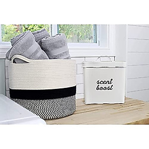 AuldHome Laundry Scent Booster Storage Container (White), Enamelware Canister Dispenser for Clothing Fragrance Beads