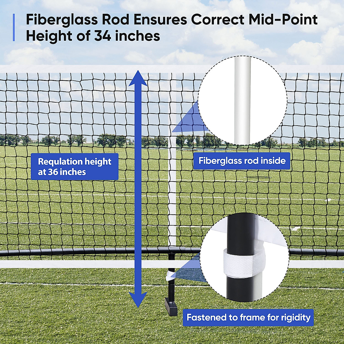 JupiterForce Pickball Net for Driveway, Portable Pickleball Net System Set with Stable Metal Frame and Regulation Size Net for Outdoor Indoor Game, with Carrying Bag