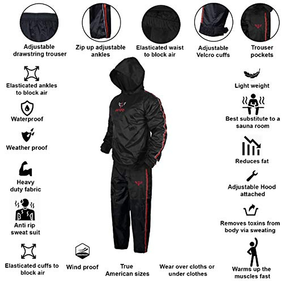 Jayefo Sauna Sweat Suit For Men & Women Boxing MMA Fitness Weight Loss With Hood (L)