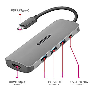Sitecom USB-C to HDMI Adapter - with USB-C Power Delivery + 3 USB 3.0 Ports