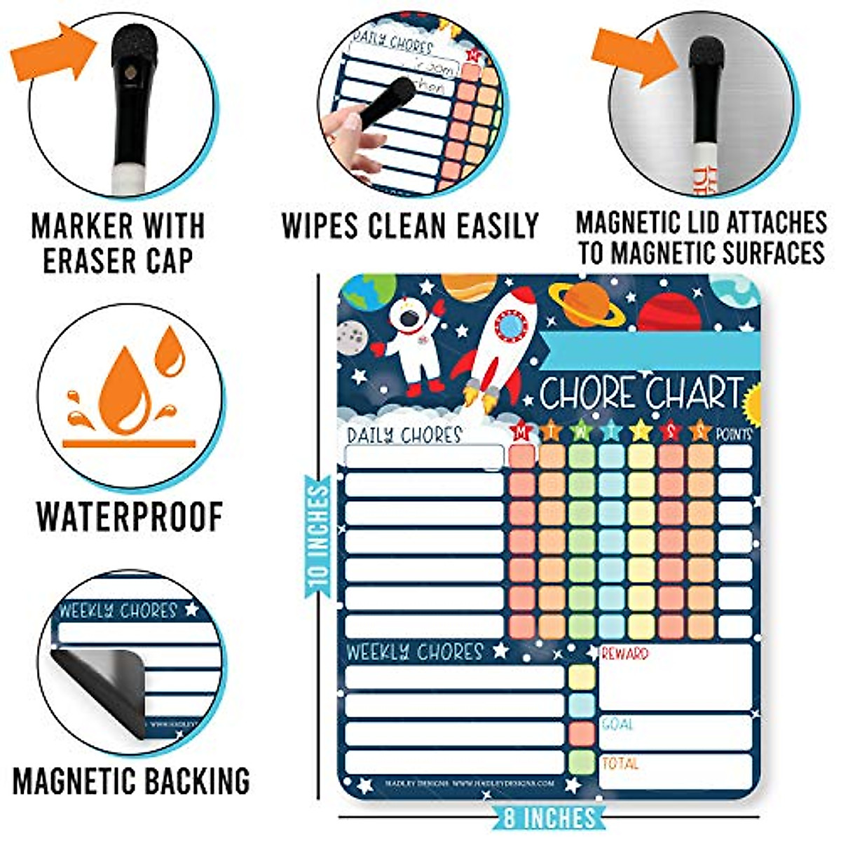 Outer Space Kids Chore Chart - Reward & Responsibility Magnet Board