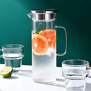 Auxmeware - Heat Resistant Glass Pitcher With Lid And Spout, Glass Iced Tea Pitchers Beverage Pitchers For Fridge, Glass Water Pitcher And Carafe 1000ml/34oz