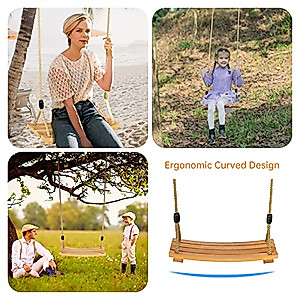 Wooden Tree Swings Tree Swing for Adults Children Kid's Wood Swing Seat with Adjustable Rope 220lbs Load Wooden Swing Set for Indoor Outdoor