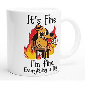 P Design House It's Fine Funny Coffee Mug, Funny Gifts for Women and Men. 11oz Coffe Cup (White)