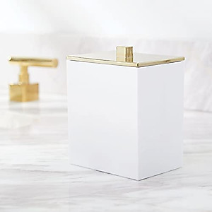 mDesign Plastic Rectangle Apothecary Canister - Organizer for Bathroom Vanity Countertop Shelf Decor - Holds Cotton Swabs, Soap, Makeup, Bath Salts - Lumiere Collection - 2 Pack - White/Soft Brass