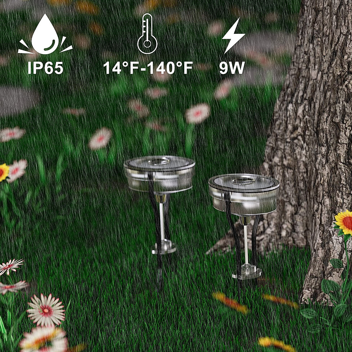 HYDONG Garden Lights Outdoor, 9 LED Bluetooth Control In-Ground Lights, IP65 Waterproof Landscape Lights Pathway Spotlight for Yard Deck Lawn Patio Pathway Walkway (RGB+ Warm White), 2 Pack