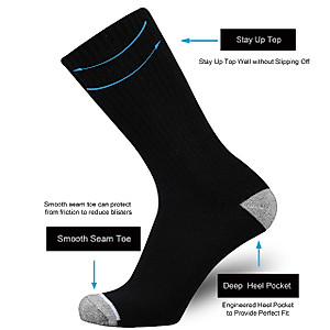 ONKE Cotton Cushion Crew Socks for Men Athletic All Season Heavy Duty Work Boot with Thick Moisture Control Sweat Wicking(Black L)