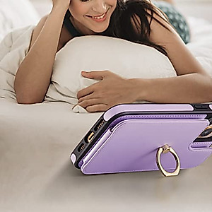 Elteker Phone Case Compatible with iPhone 14 Pro Case with Card Holder,RFID Blocking Wallet Case for Women with Ring-Holder Case for iPhone 14 Pro - Purple