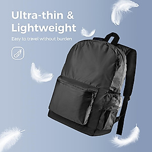 pack all 20L Lightweight Packable Backpack, Water Resistant Foldable Backpack, Travel Hiking Daypack with Waterproof Zippers (Black)
