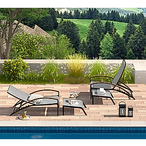 Ulax furniture Outdoor Chaise Lounges, Set of 2, Patio Aluminum Convertible Lounger Chairs with Phifertex Fabric