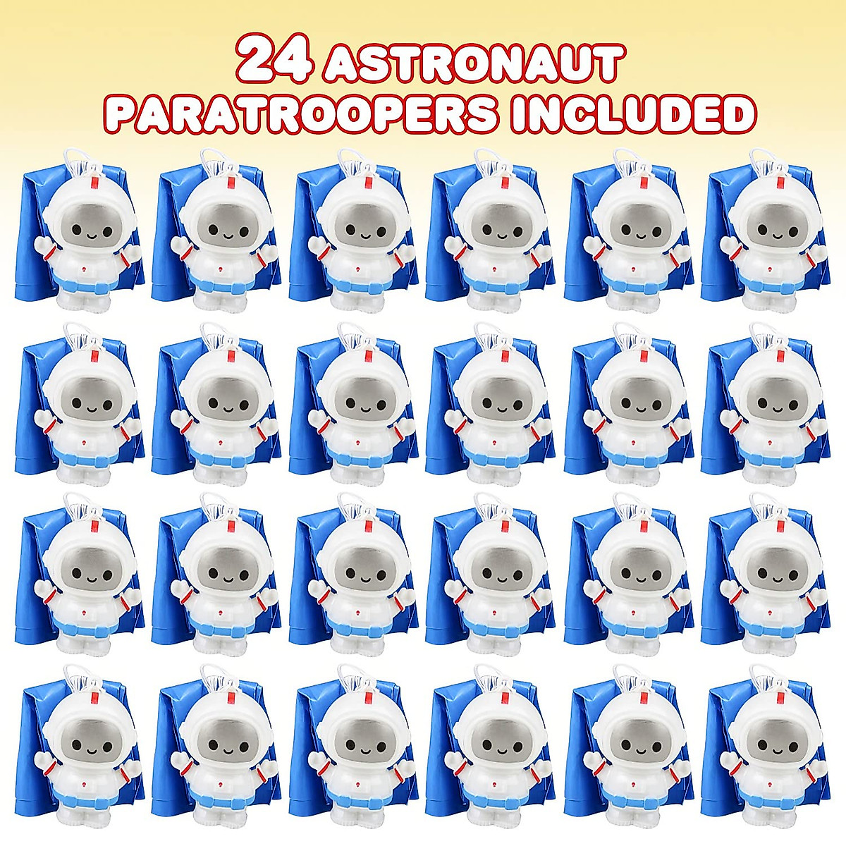 ArtCreativity Astronaut Paratroopers – Bulk Pack of 24 Durable Plastic Parachute Toys for Kids – Perfect for Party Favors, Goodie Bags, and Outdoor Fun for Boys and Girls