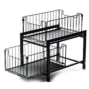 IIF Under Sink Organiser 2 Tier Sliding Basket Drawers Storage Organisation Pull out Sink Shelf Cabinet Rack for Bathroom Kitchen Pantry