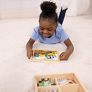 Melissa & Doug Construction Vehicles 4-in-1 Wooden Jigsaw Puzzles in a Box (48 pcs) - FSC Certified