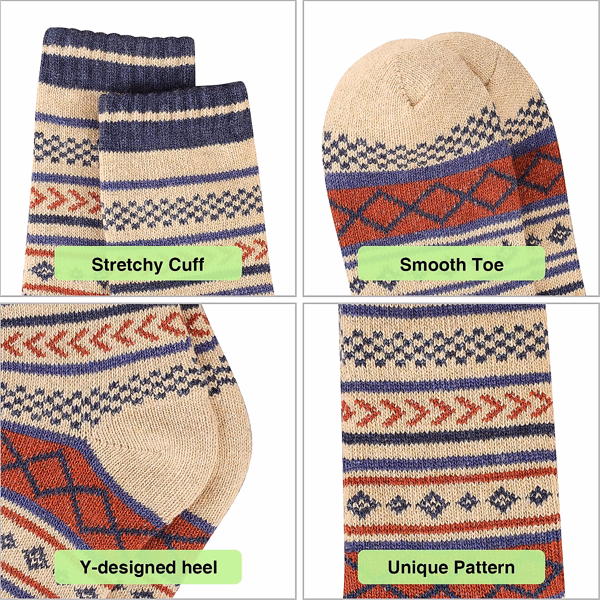 COOVAN Mens Wool Socks 5 Pairs Warm Thick Winter Wool Socks for Men Hiking Cozy Knit Thermal Crew Socks