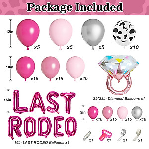 Cowgirl Pink Balloons Arch Garland Kit, 131Pcs Hot Pink Silver Cow Print Last Rodeo Diamond Foil Balloon for Western Disco Cowgirl Birthday Party Bachelorette Baby Bridal Shower Wedding Decorations