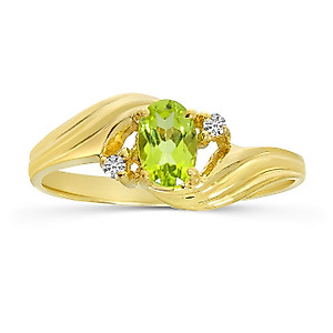 Direct-Jewelry 10k Yellow Gold Oval Peridot And Diamond Ring (Size 7)