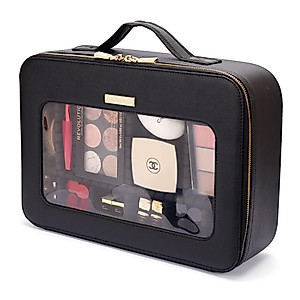 ROWNYEON Large Makeup Train Case Travel Clear Eva Makeup Bag Organizer Visible Waterproof Tpu 16.1" Comestic Bag For Womens