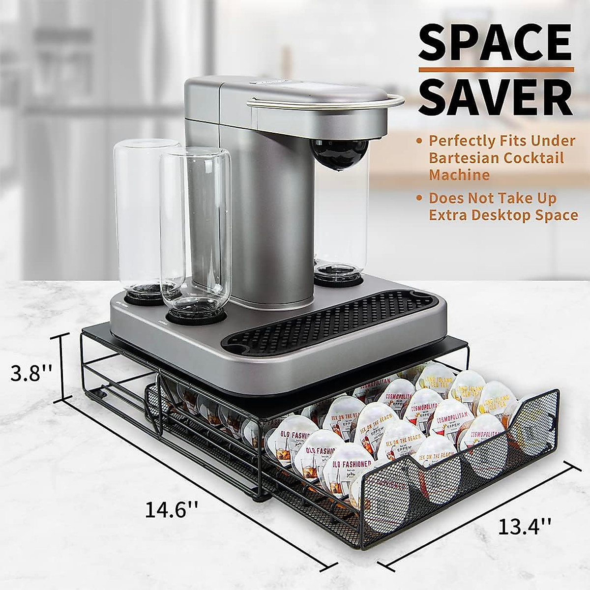 WIWIWISAM Cocktail Pod Holder for Bartesian Pod Drawer Storage Bartesian Pods Black Metal Modern Design(36 Pods)