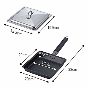 Shimomura Planning 39000 Square-Shaped Frying Pan, 7.9 inches (20 cm), Lid Included, Made in Japan, Gas Fire, Induction Compatible, Iron, Dumpling Pot, Dumplings Can Be Arranged All Over The Corner,