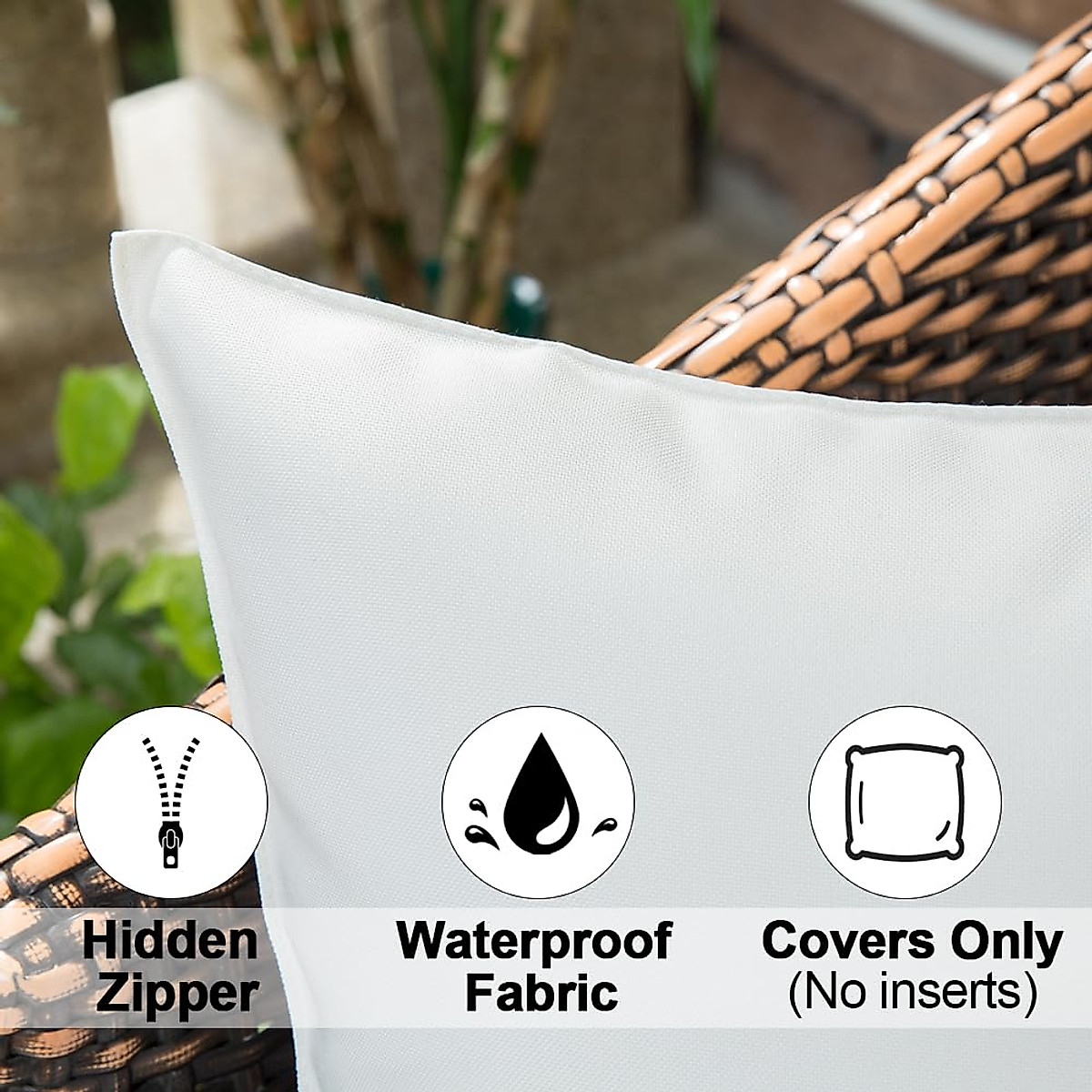MIULEE Pack of 4 Decorative Outdoor Pillow Covers Waterproof Square Garden Cushion Cases PU Coating Throw Pillow Cover Shell for Tent Park Couch 20x20 Inch White
