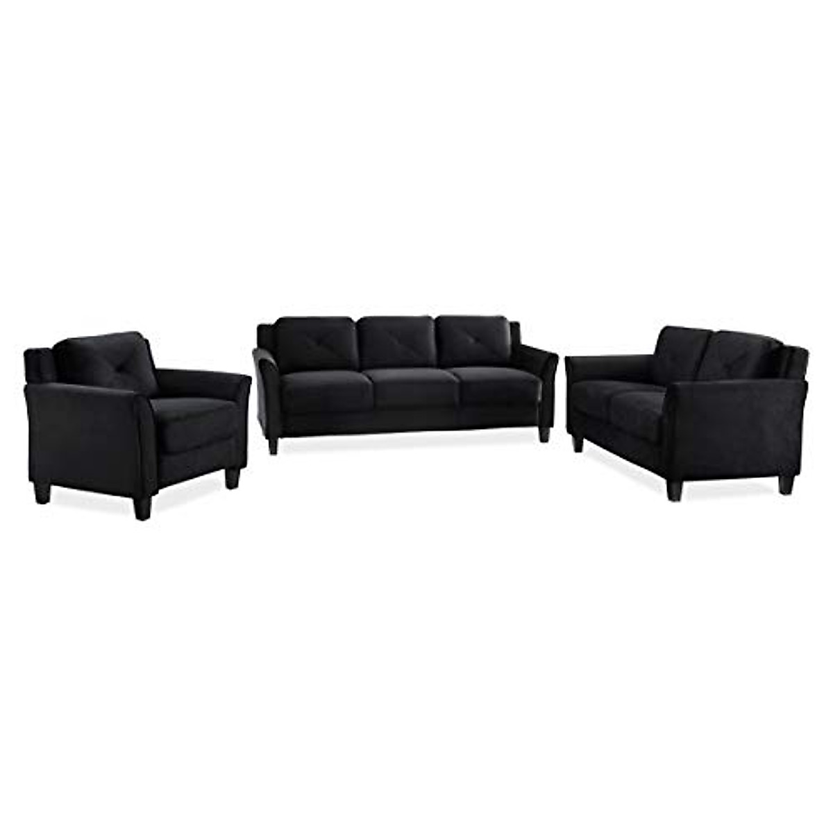LifeStyle Solutions Grayson Love Seats, 57.87"x32"x32.68", Black & Lifestyle Solutions HRFKS3BK Grayson Sofa, 78.7" W x 31.5" D x 32.7" H, Black