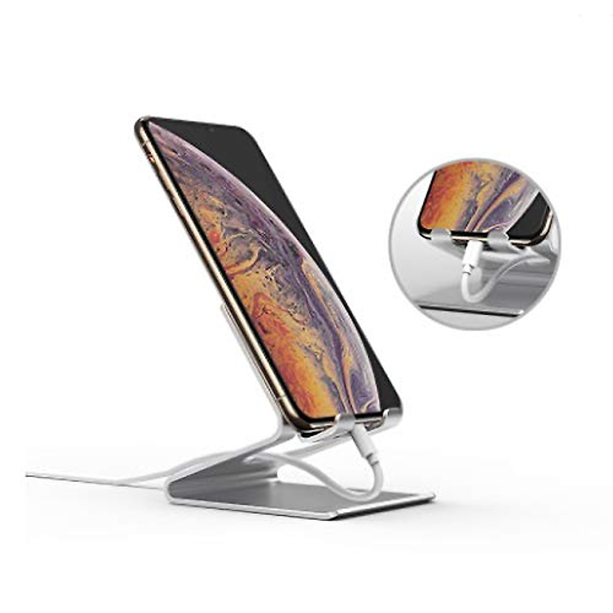 khosh ONE Cell Phone Stand Metal Cell Phone Stand and Holder, Great for Office Desk and Night Stand -Black- Silver (Black)