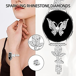 20mm Bling Rose Band for Samsung Galaxy Watch 4 40mm 44mm, Watch 5 40mm 44mm, Galaxy Watch 4 Classic 42mm 46mm, Active 2 40mm 44mm, Watch 3 41mm Adjustable Band Women Bracelet Wristband, Silver