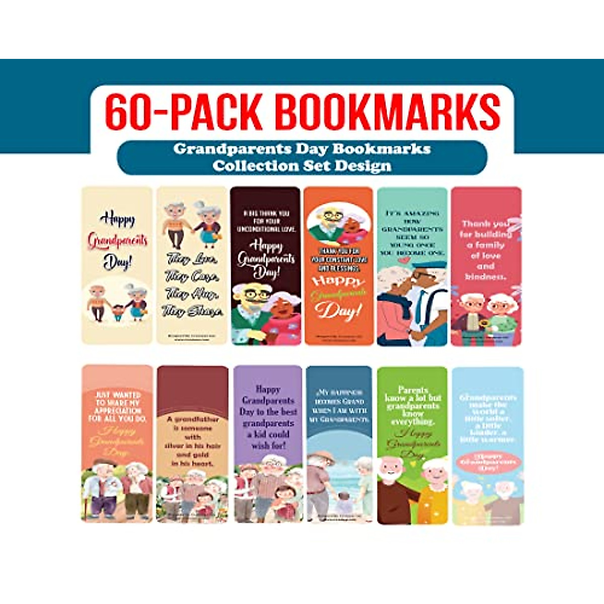 Creanoso Grandparents Day Bookmarks (10-Sets X 6 Cards) – Daily Inspirational Card Set – Interesting Book Page Clippers – Great Gifts for Adults and Professionals