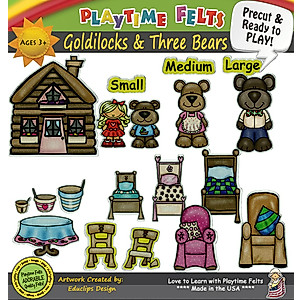 Goldilocks and Three Bears Felt Story Set | 19 PRECUT & Ready to Play Colorful & Durable Felt Pieces for Toddlers, Preschool & Kindergarten | Reusable Felt Board Stories