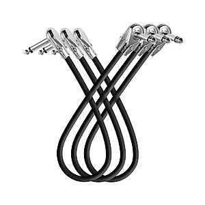 Devinal Guitar Patch Cable 12 inch, Instrument Effects Adapter Set 3 Pack, Pedal Boards Cord 1 feet kit, 1/4 Mono Right Angle Pancake Type Connectors, Ts Low-Profile Plug