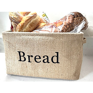 KINTNER DESIGNS Bread Storage Bin- Burlap basket for keeping Bread, Rolls and other items for Kitchen Counter or Pantry