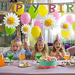 ANSOMO Daisy Tissue Paper Pom Poms Party Decorations White Yellow Flowers Wall Hanging 1st Birthday Bridal Baby Shower Wedding Classroom Décor 12" 8" Pack of 10