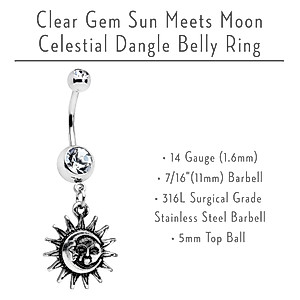 Body Candy Sun Meets Moon Celestial Dangle Belly Ring