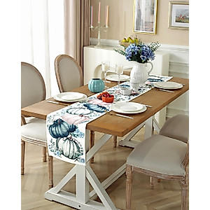 Thanksgiving Decorations Fall Table Runner 72 Inches Long with Autumn Pumpkins Eucalyptus Leaves. Fall Decorations for Home Dining Room Kitchen Table Seasonal Holiday Harvest Party Decor