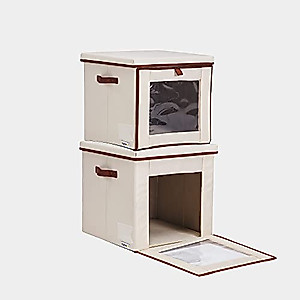 Foldable Clothes Storage Bag Organizer Dual Access Magnetic Bins Strong Handle Quality Fabric for Collapsible Closet Boxes Under the Bed Linen Bedding Blankets 2 Pack (Sand Brown, Large)