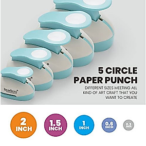 BearBoss 5 Circle Paper Punch, Handmade Scrapbook Paper Puncher, Different Size of Scrapbooking Punches Crafting Designs for Office Supplies, Card Making, DIY Albums Photos, Classic White