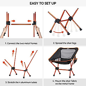 Sportneer Portable Folding Lightweight Camping Chair Camp Chair for Adults Foldable Compact Beach Backpacking Chairs Outdoor Chair for Camping Hiking Lawn Picnic Outside Travel (2, Orange)