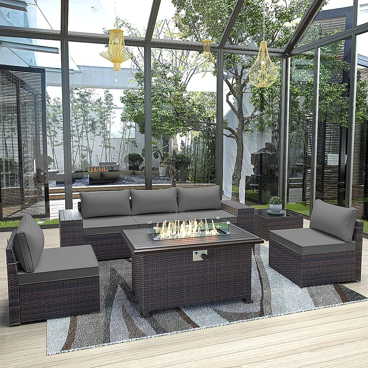 ClawsCover 12Pack Outdoor Seat and Back Cushions Replacement Covers Fit for 6Pieces 5-Seater Wicker Rattan Patio Furniture Conversation Set Sectional Couch Chairs,Dark Grey-Include Cover Only