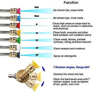 M MINGLE Pressure Washer Accessories Kit, 7 Power Washer Nozzle Tips, Quick Connecting Pivoting Coupler, 1/4 inch, 4500 PSI, 8-Pack