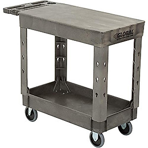 Global Industrial Plastic 2 Flat Shelf Service & Utility Cart, 38” x 17-1/2”, 5" Rubber Casters